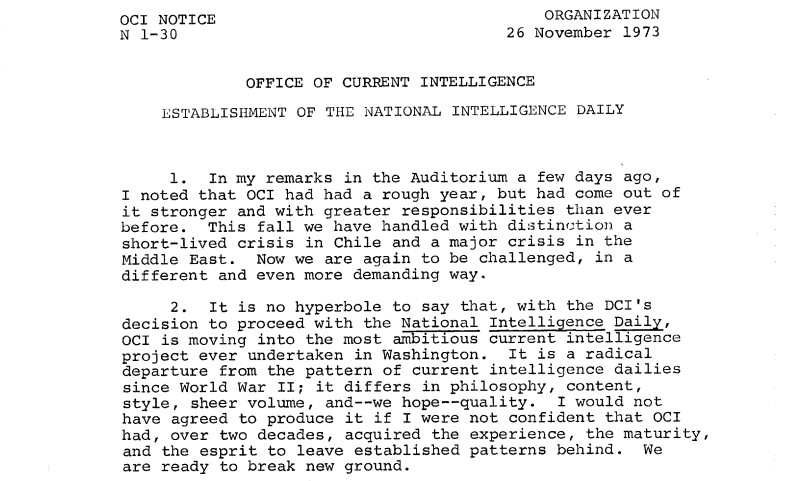 National Intelligence Daily (NID) Reports – Open INT